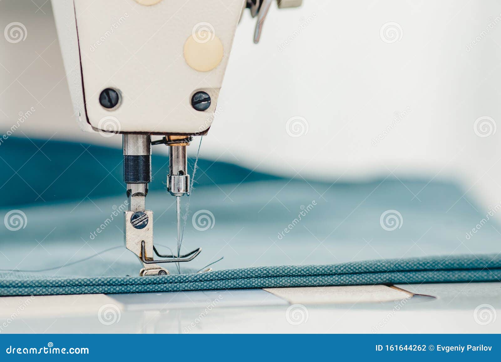 Close-up Sewing Machine Needle with Thread Work. Workplace of Tailor ...