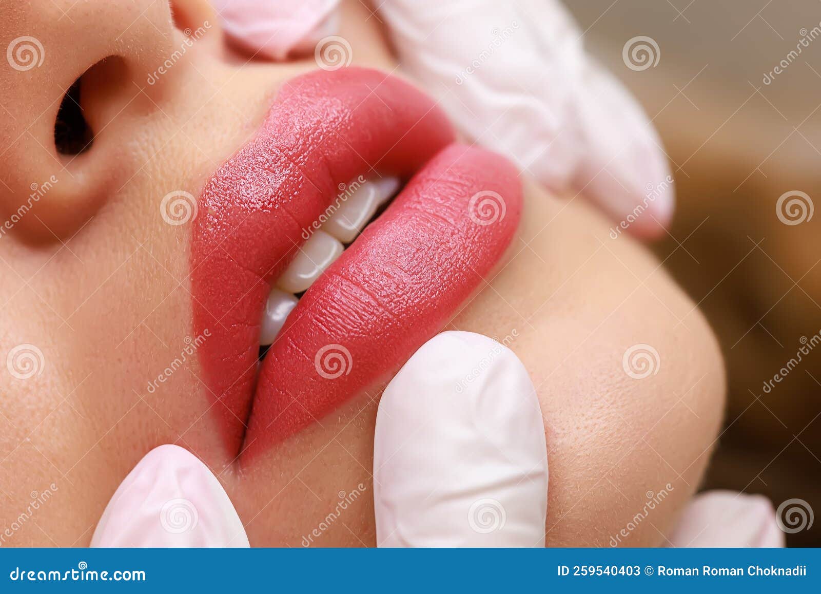 Lips of Young Models on Which Permanent Lip Makeup is Performed Stock ...