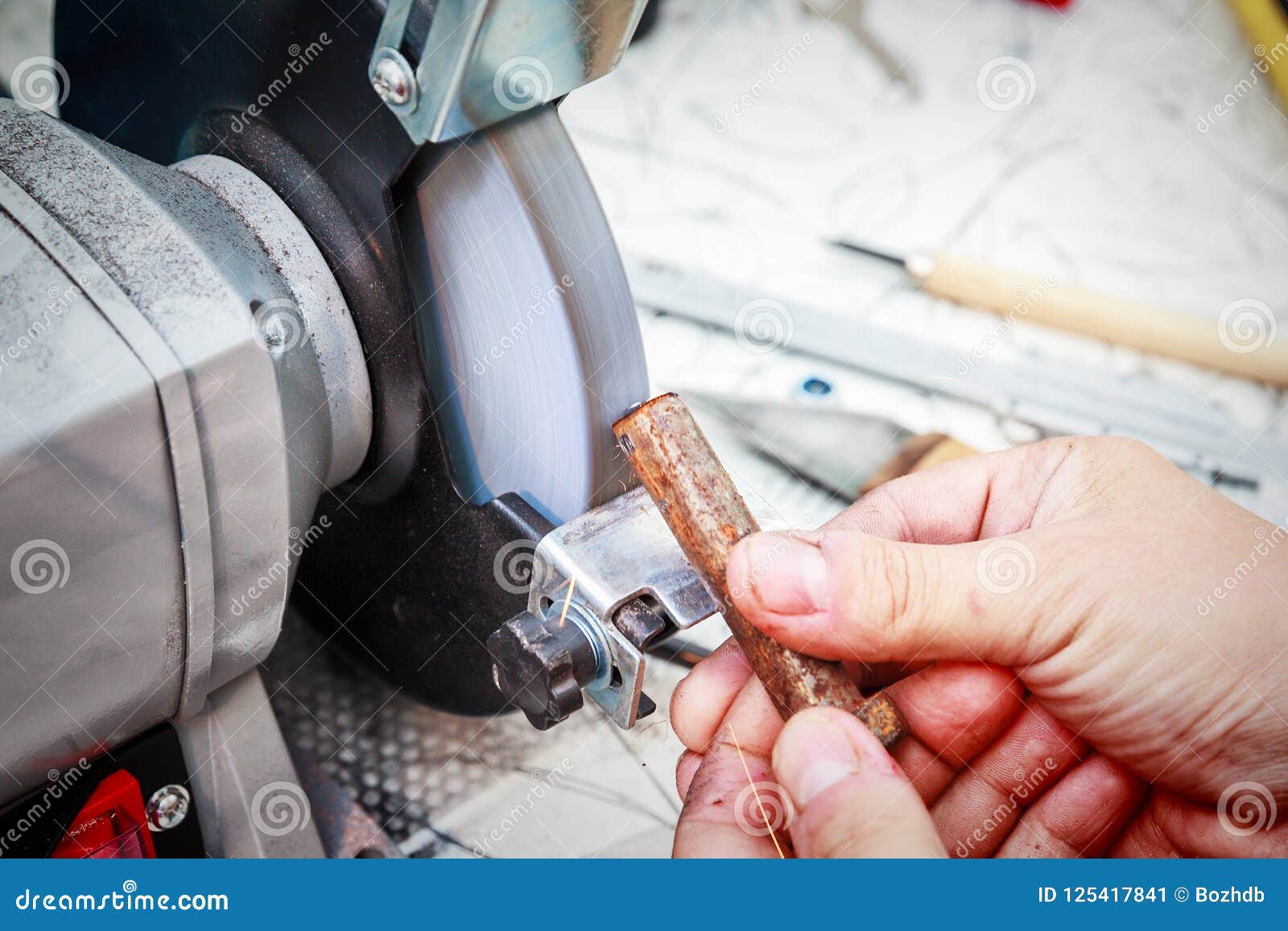 Sharpening the Steel Billet on the Grinding Machine Stock Image - Image ...