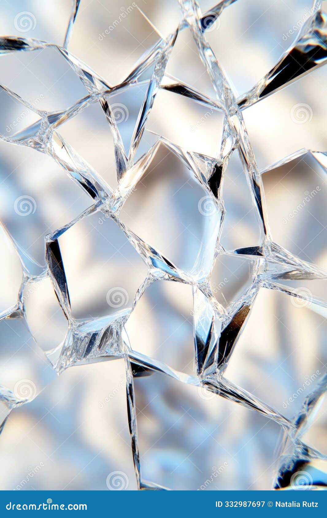A Close-up of a Shattered Glass Surface with Deep Cracks Spreading in ...