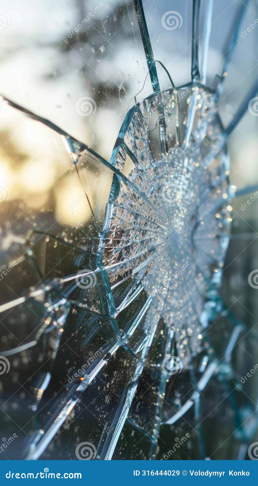 Close-up of a Shattered Glass Window with Sunlight Stock Image - Image ...