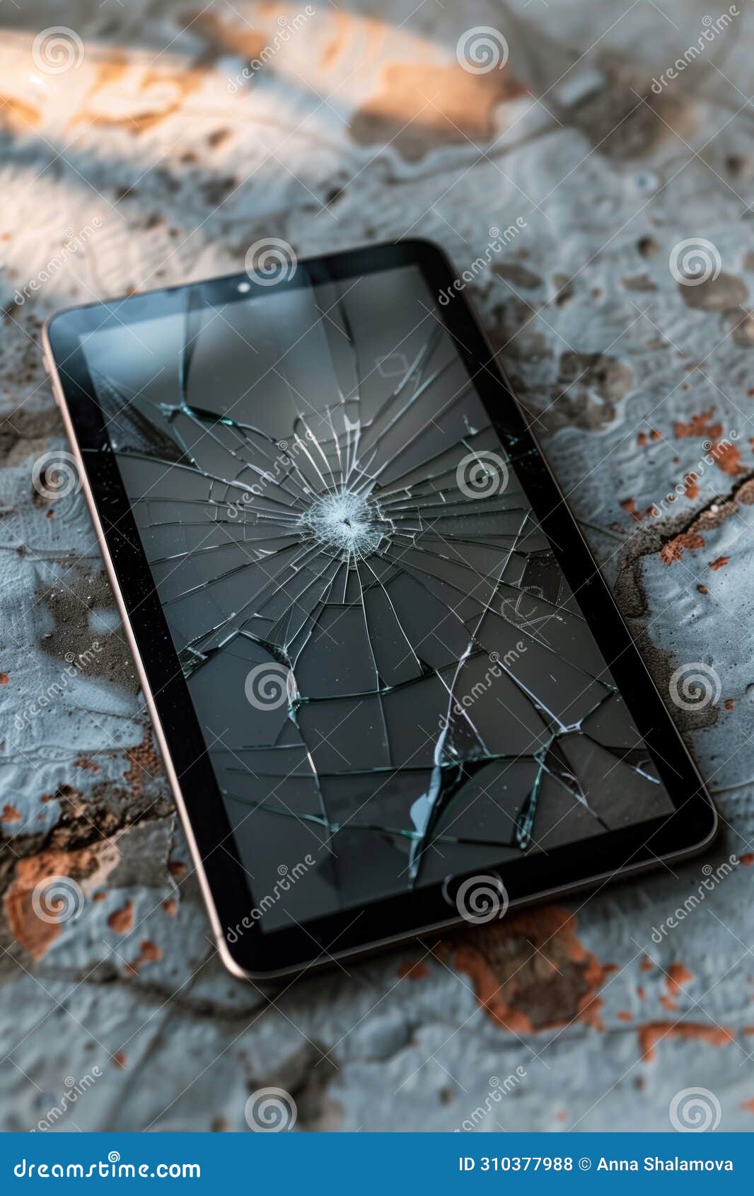 Close-Up of a Shattered Tablet Screen on Textured Surface. Stock Photo ...