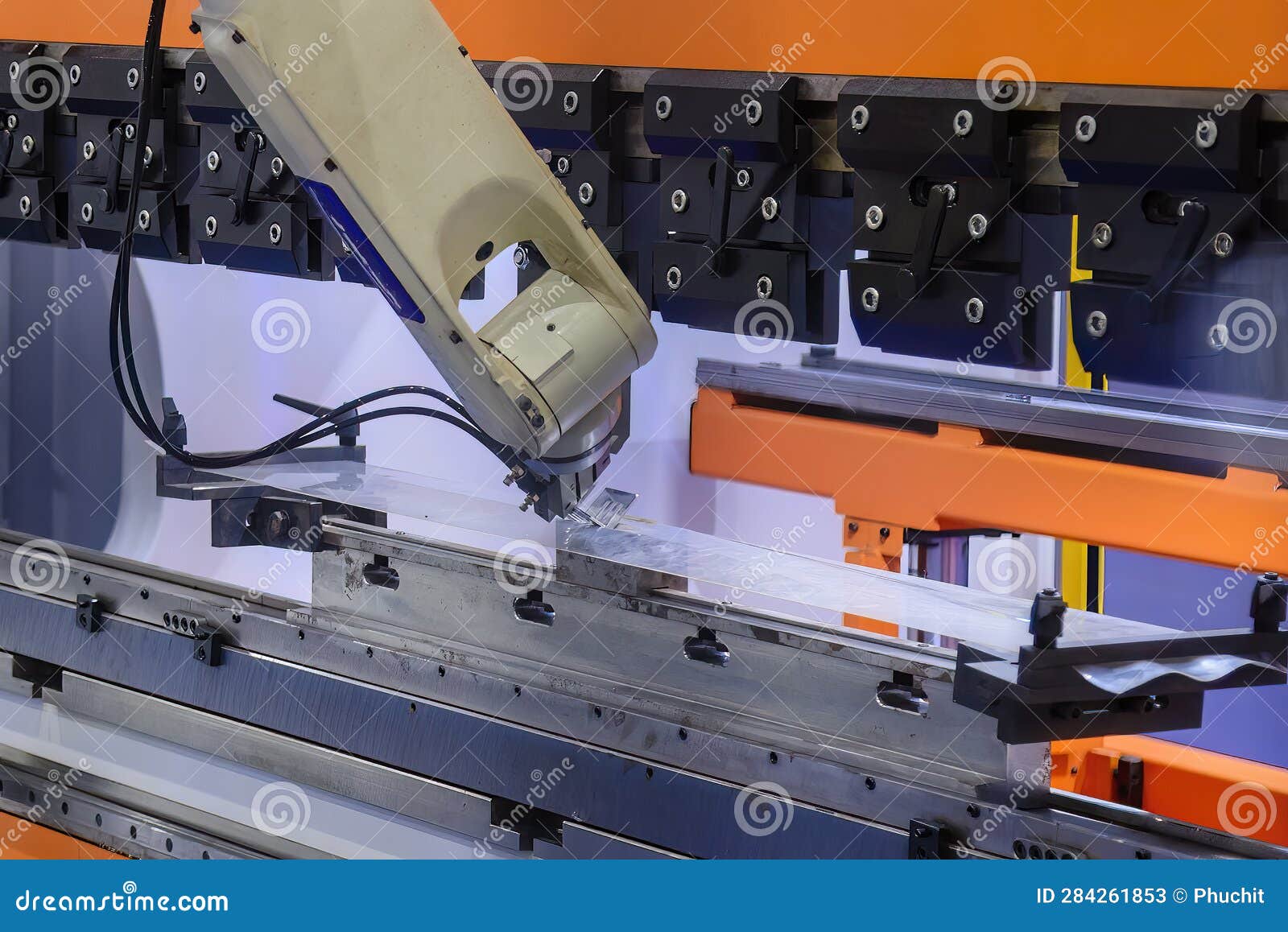 Close Up the Sheet Metal Bending Process by Robotic Arm Stock Image ...