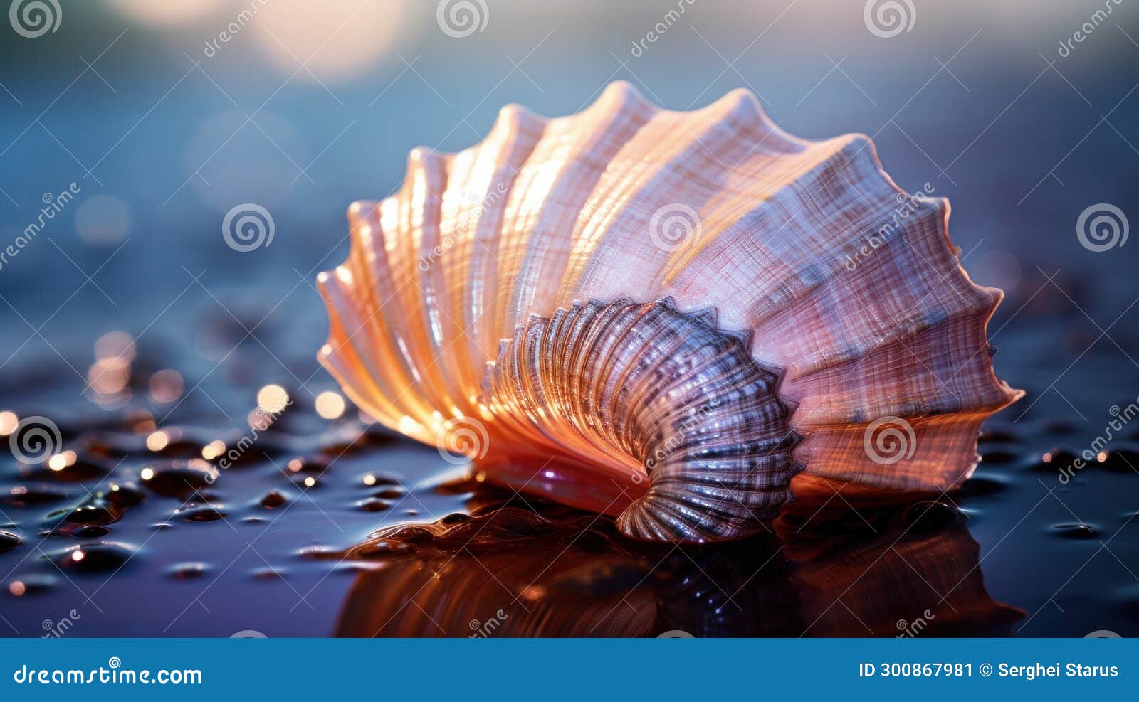 A Close Up of a Shell on the Ground with Water, AI Stock Image - Image ...