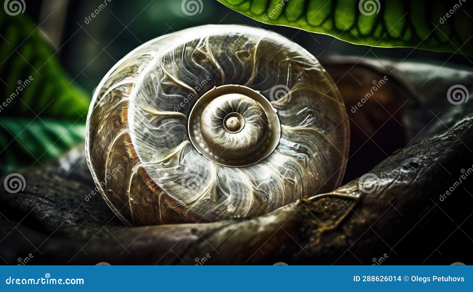 A Close Up of a Shell on a Leafy Surface Stock Photo - Image of brown ...