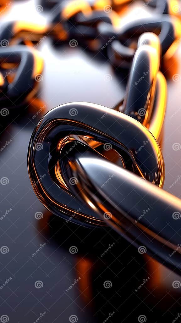 Close-up of a Shiny Black Chain Link Stock Illustration - Illustration ...