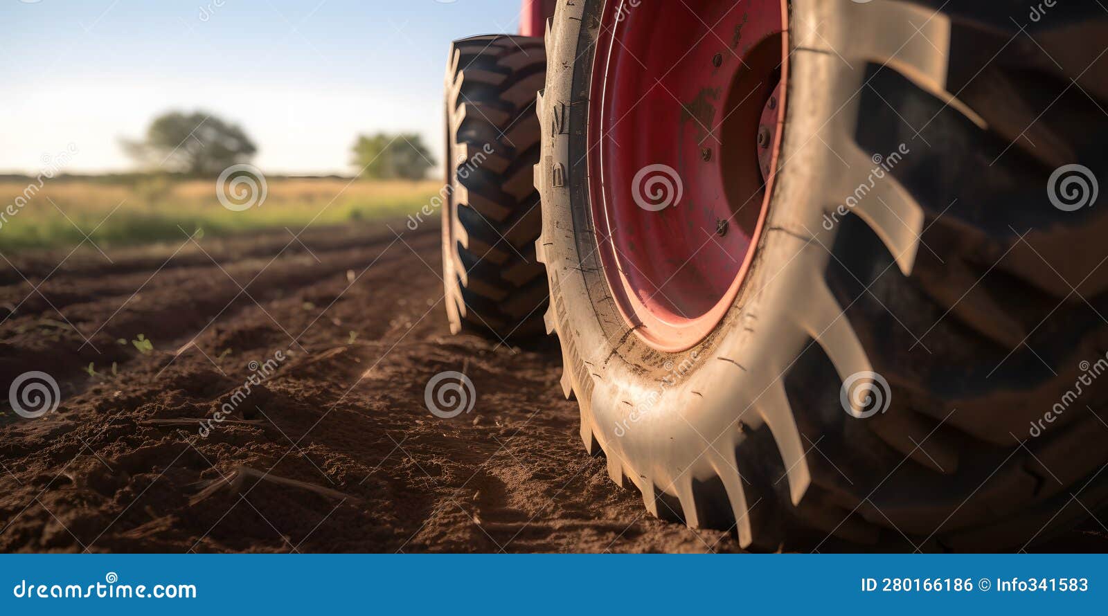 Close-up of a Shiny Red Tractor Tire in a Dirt Field Generative AI ...