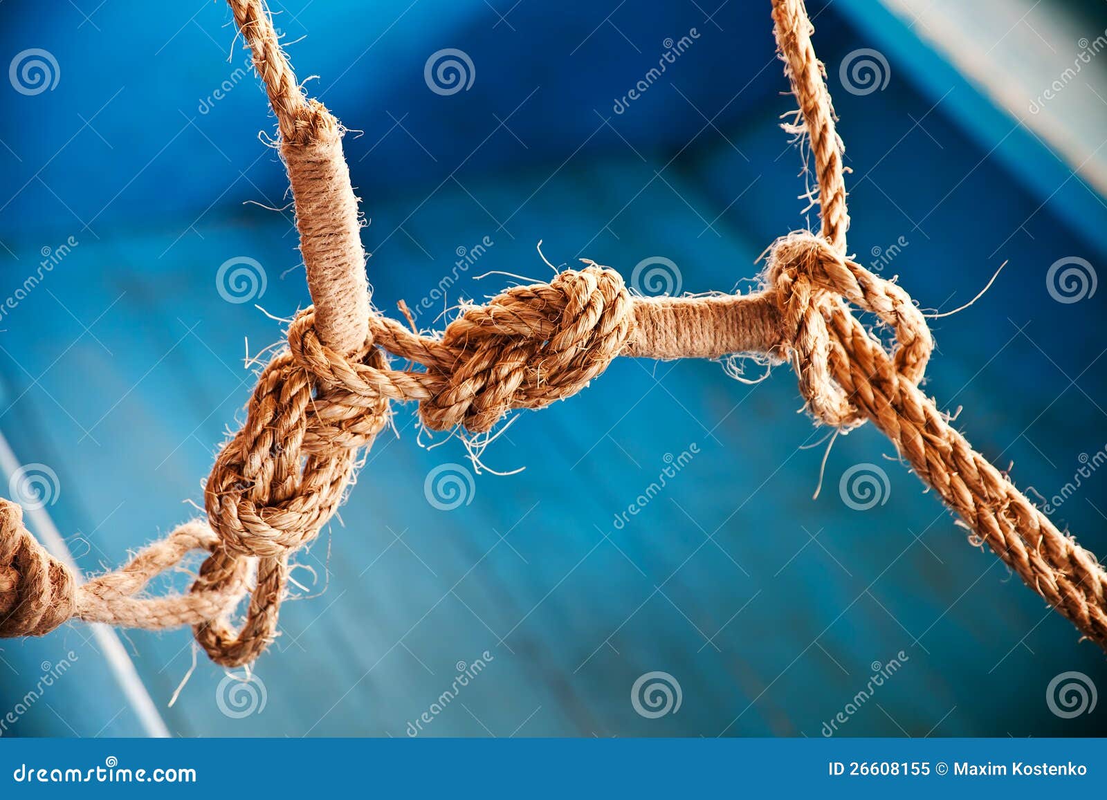 Close Up Ship Ropes with a Knot Stock Image - Image of ocean, reef ...