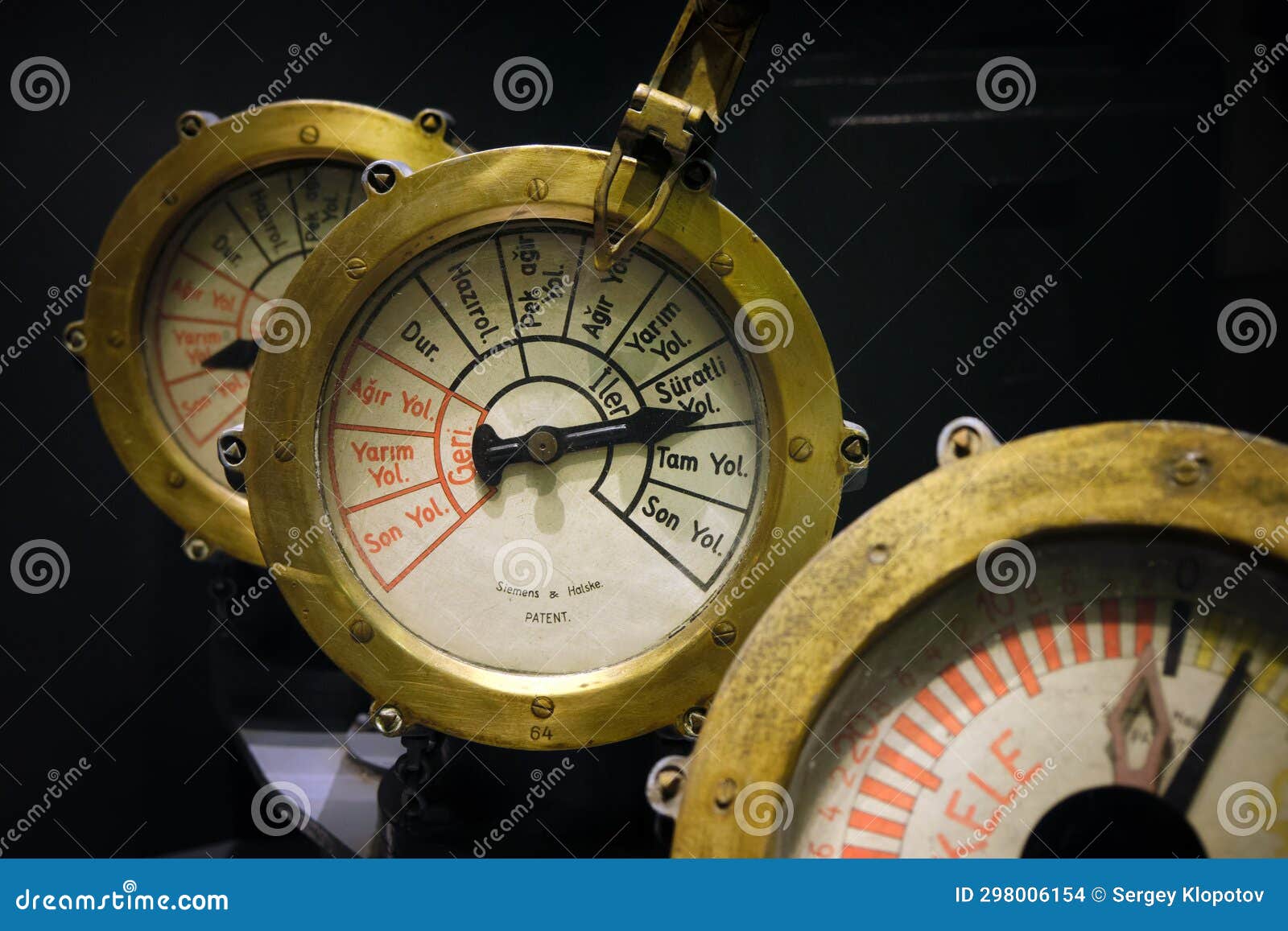 Close-up of Ship S Engine Control Indicators with Duplicate Dials. Iron ...