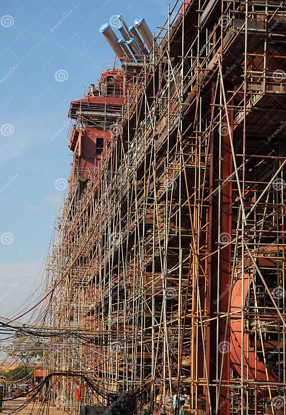 Close Up of Ship Under Construction with Scaffolding Stock Photo ...