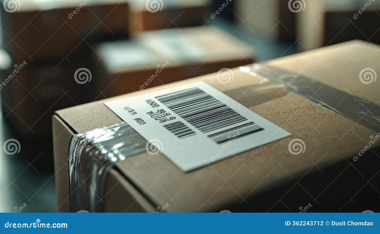 Close Up of Shipping Box with Barcode and Delivery Label Ready for ...