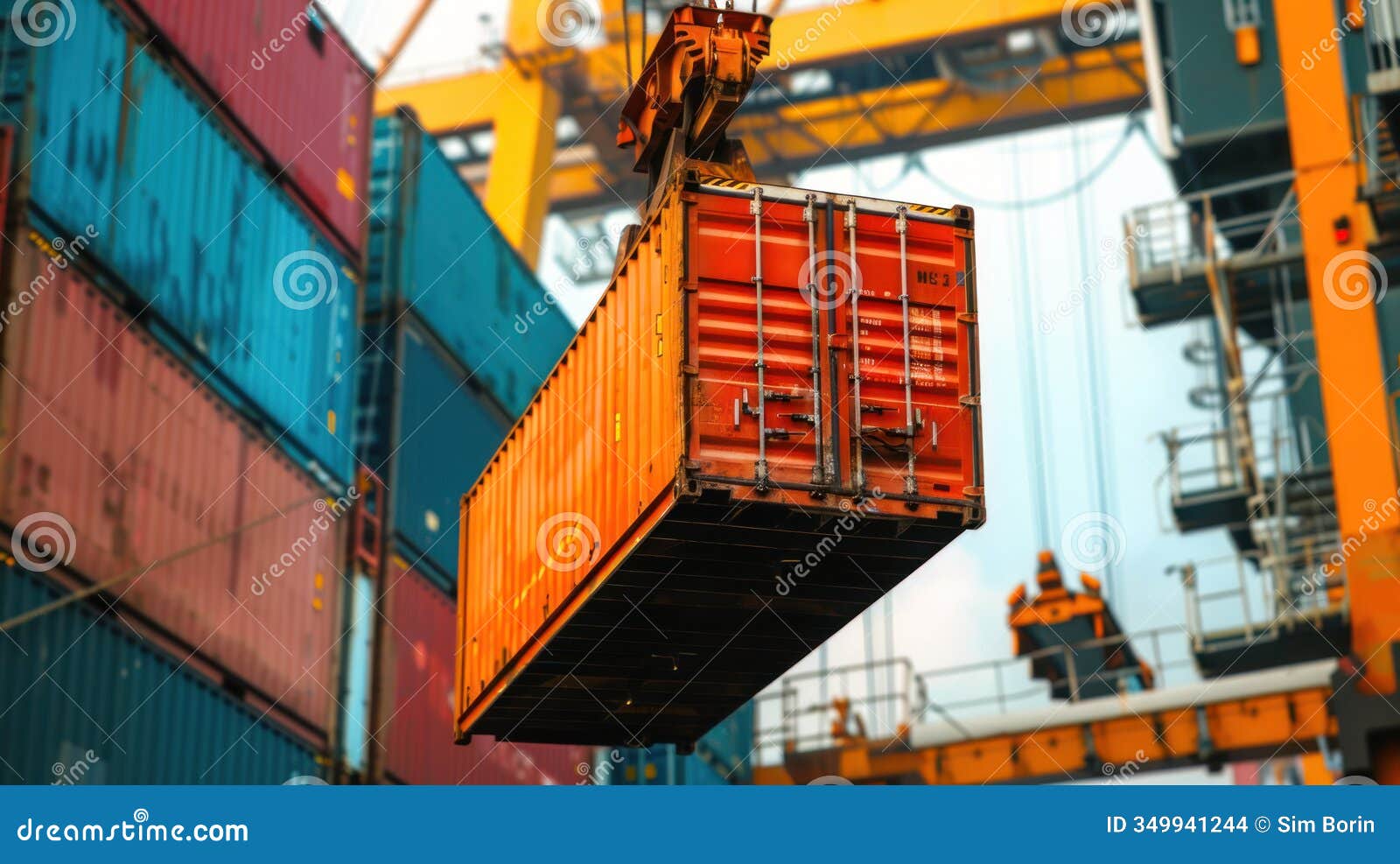 A Close-up of a Shipping Container Being Loaded Onto Stock Illustration ...