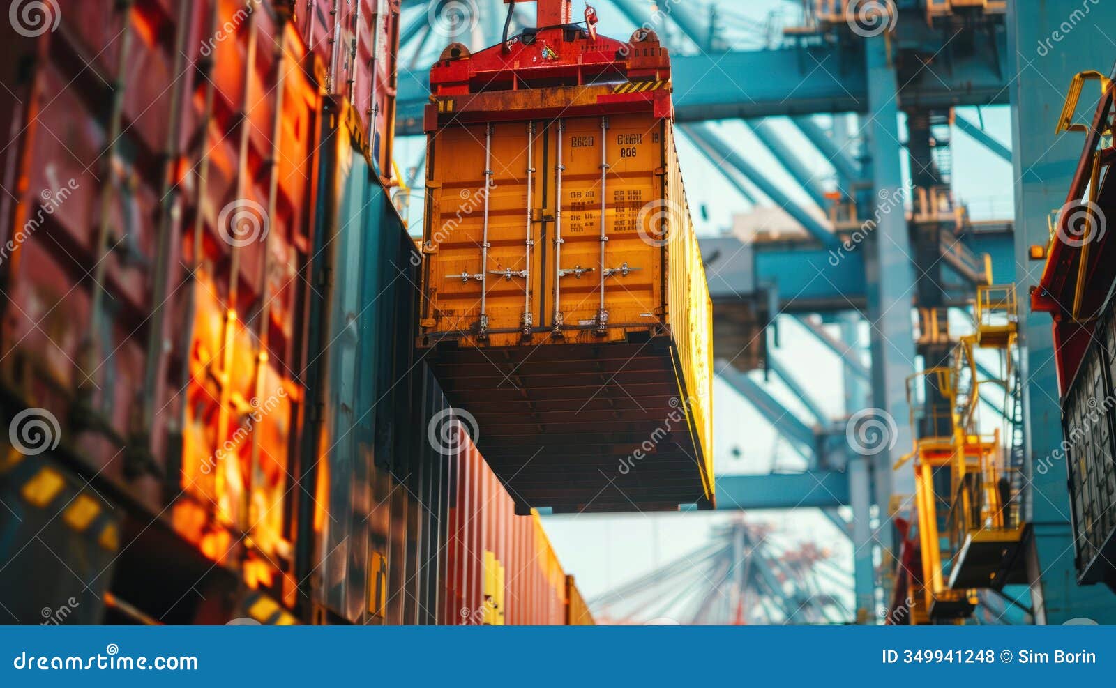 A Close-up of a Shipping Container Being Loaded Onto Stock Illustration ...