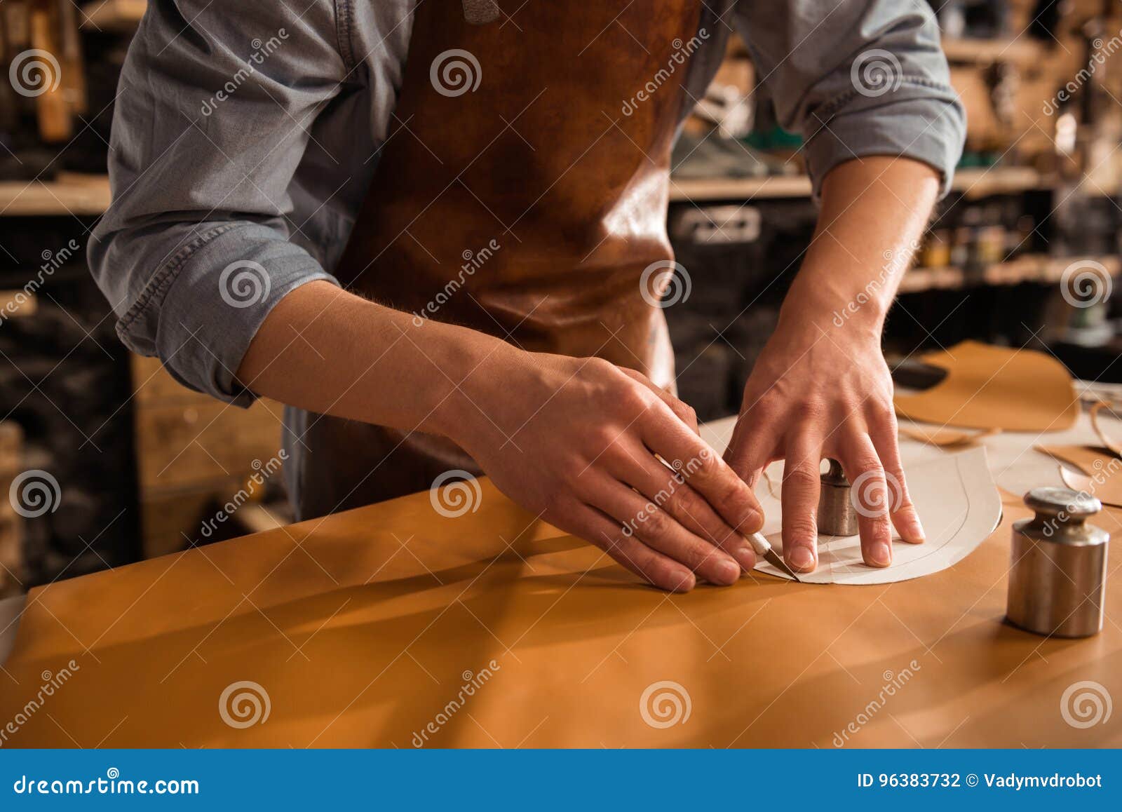 Close Up of a Shoemaker Cutting Leather Stock Photo - Image of leather ...