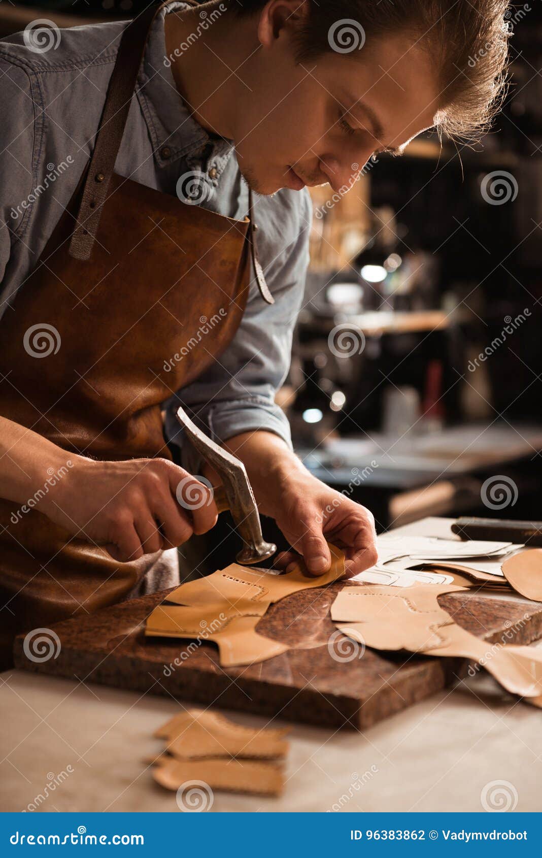 Close Up of a Shoemaker Man Working with Leather Stock Photo - Image of ...