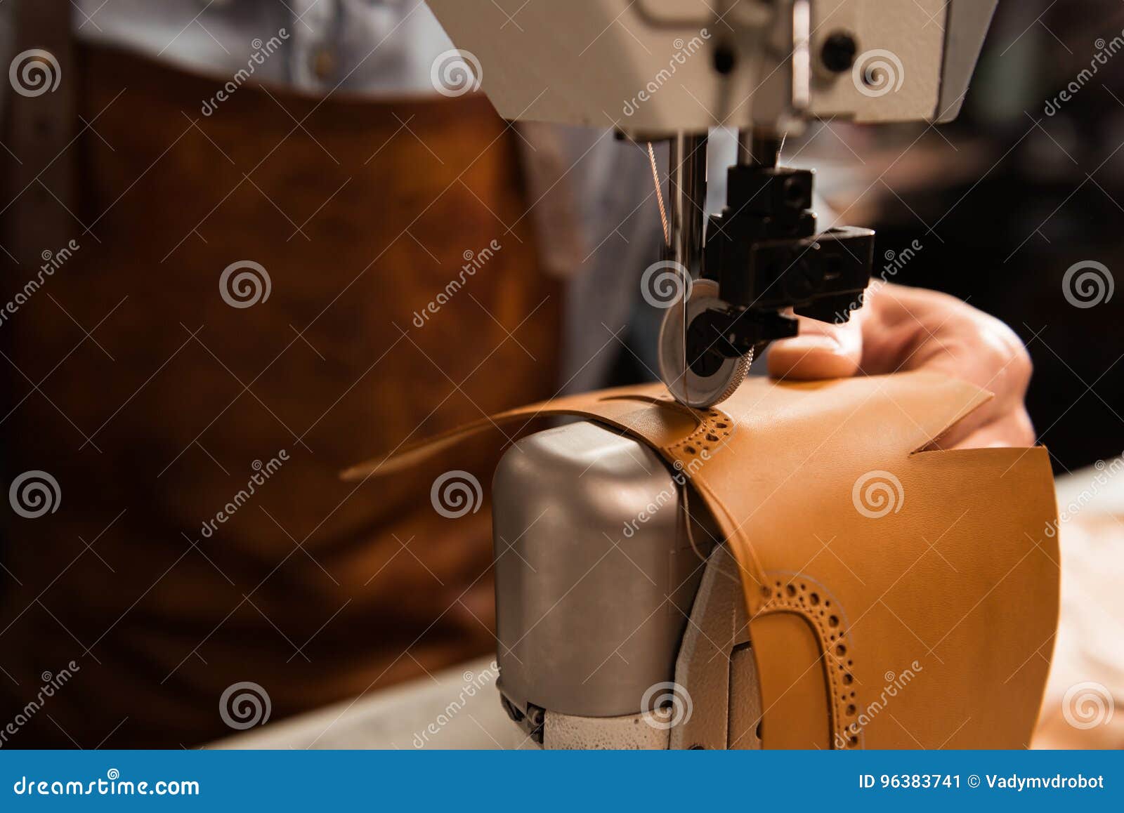 Close Up of a Shoemaker Using Sewing Machine Stock Image - Image of ...