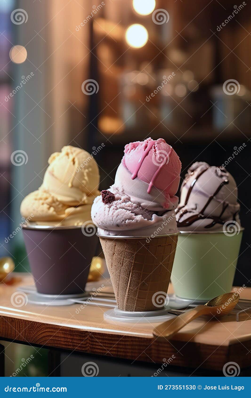 Artisan Ice Cream On Table In The Ice Cream Shop Royalty-Free Stock ...