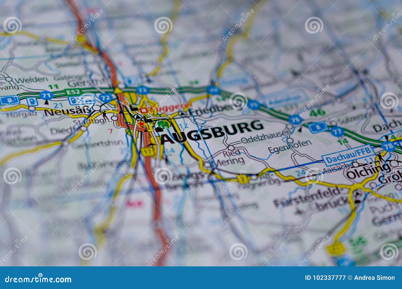 Augsburg on map stock image. Image of route, bavaria - 102337777