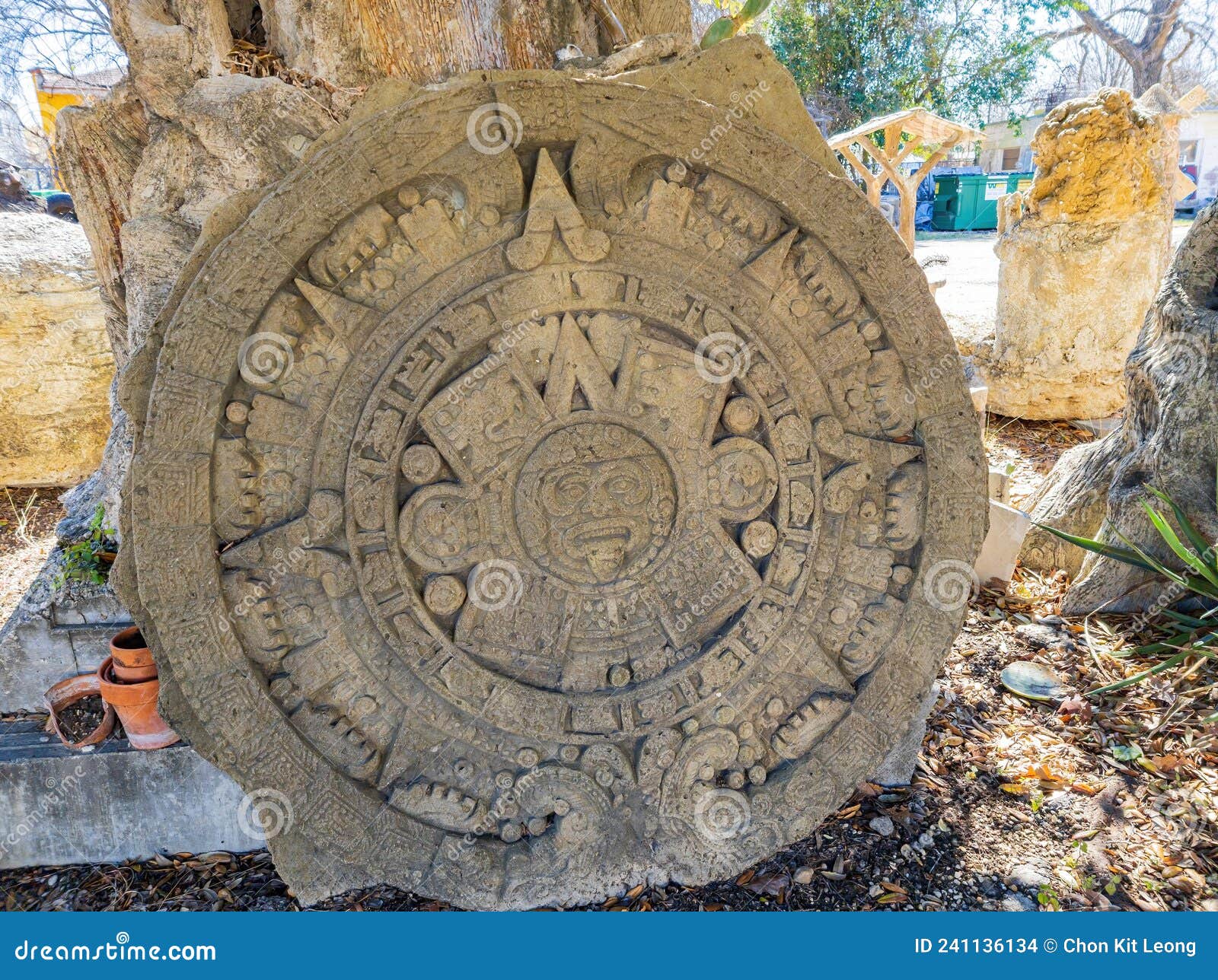 Close Up Shot of Aztec Sunstone Craft in a Backyard Stock Photo - Image ...