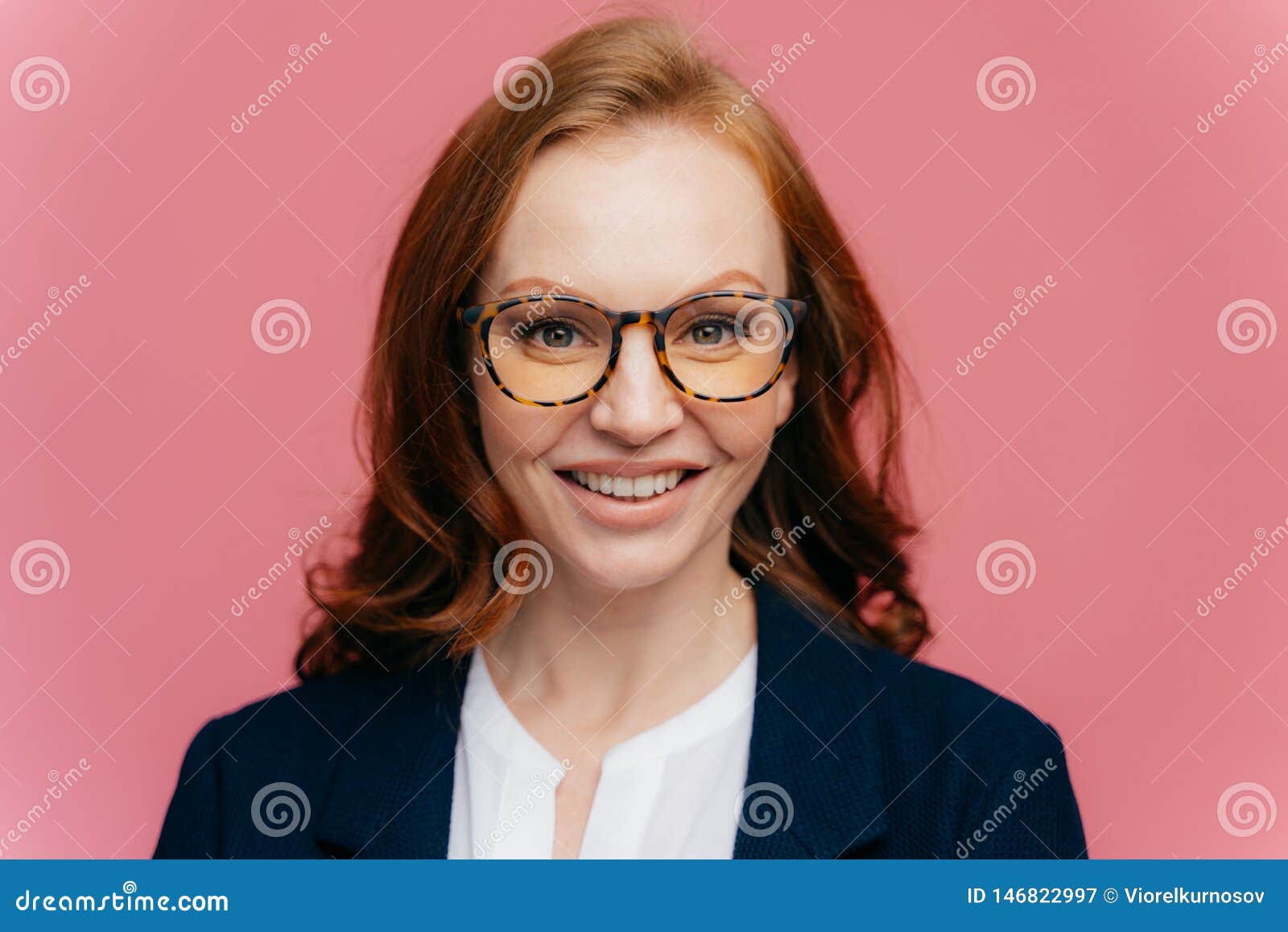 Close Up Shot Of Beautiful Redhead Gorgeous Woman In Optical Glasses