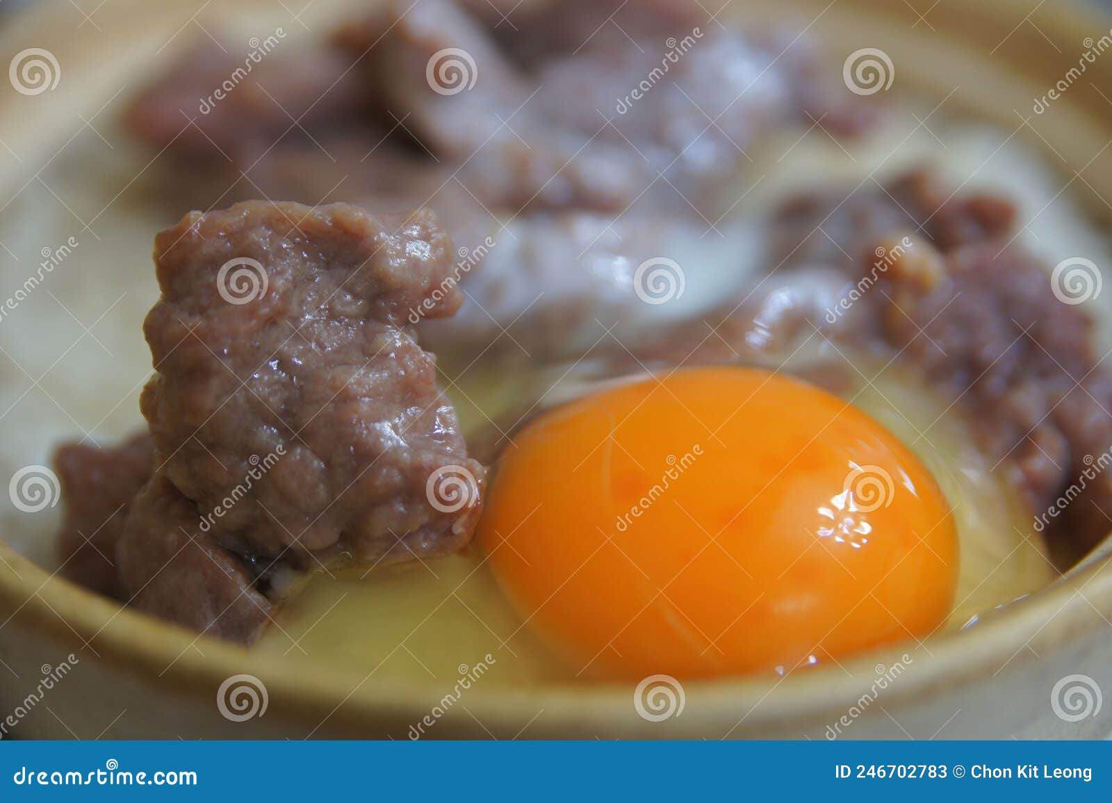 Close Up Shot of Beef with Egg Clay Pot Rice Stock Image - Image of ...