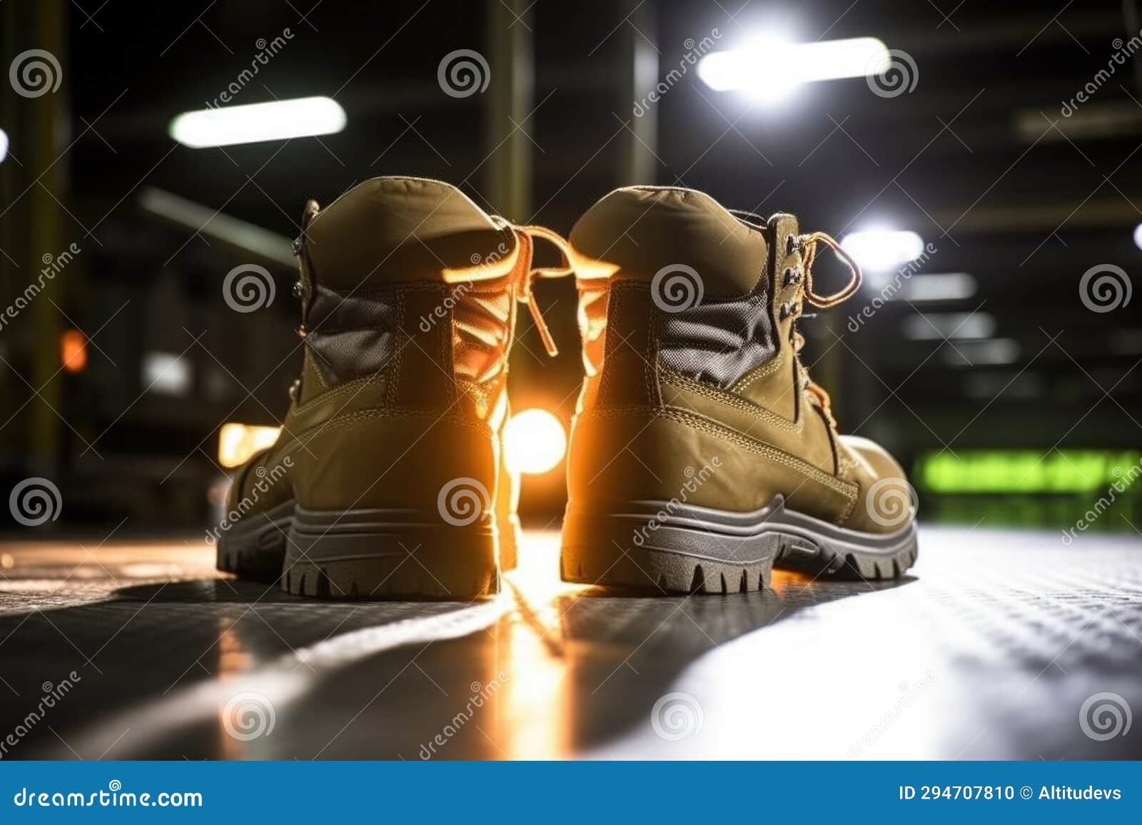 Close Up Shot of Boots Under Spotlight, Fresh Out of Assembly Line ...
