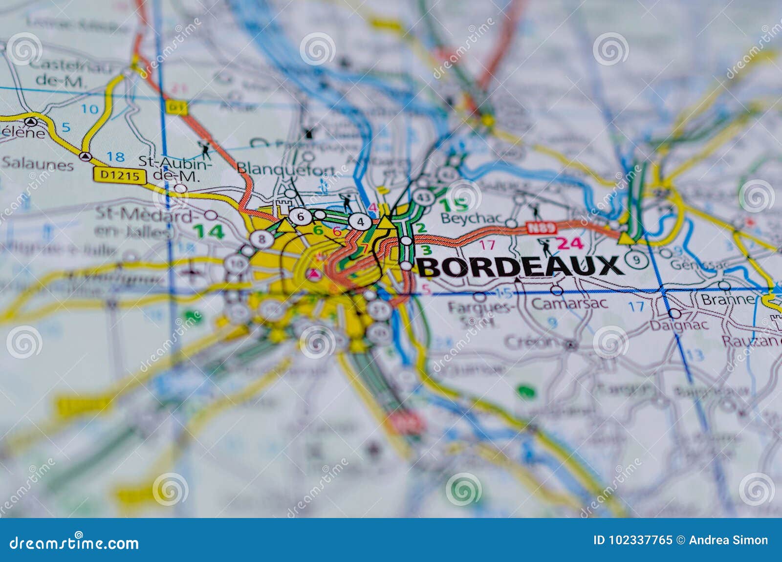 Bordeaux on map stock image. Image of paper, city, road - 102337765
