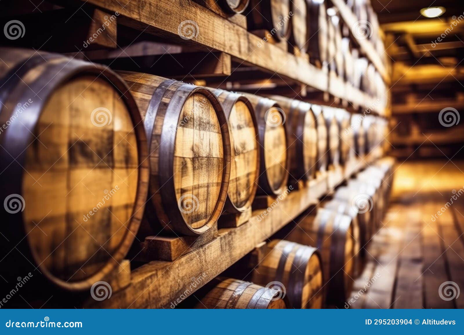 Close-up Shot of Bourbon Aging Barrels Stacked in a Cellar Stock Photo ...