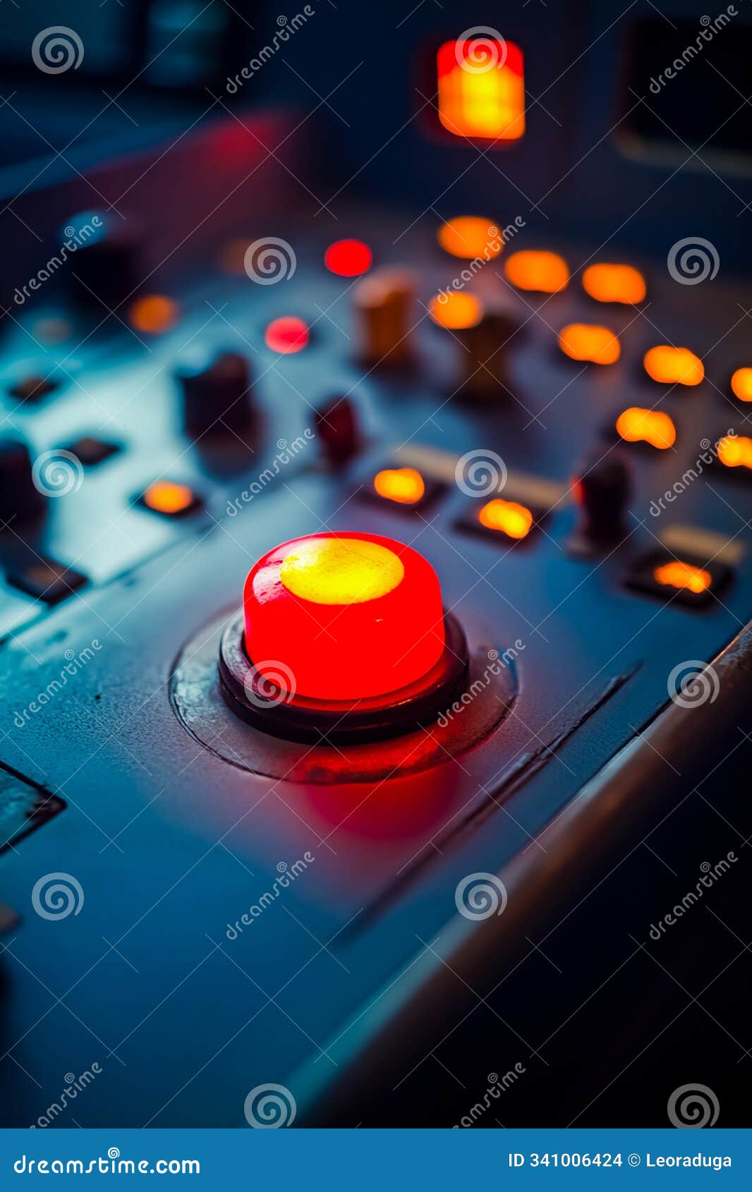 A Close-up Shot of a Bright Red Nuclear Button on a Control Panel ...