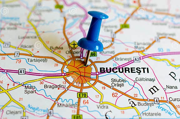 Bucharest on map stock photo. Image of blue, destination - 122929688