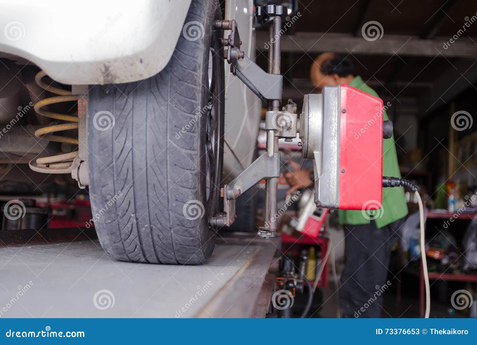 Close Up Shot of Car Wheel Centering Machine Adjustment Selective Focus ...