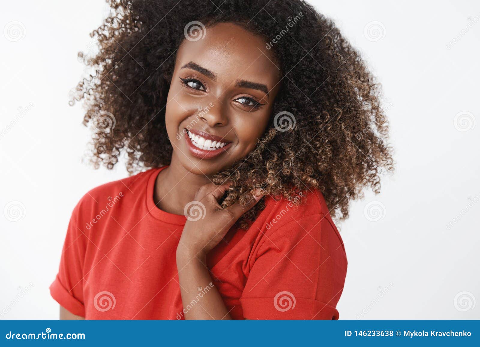 Close Up Shot Of Carefree Happy And Gentle Gorgeous African American