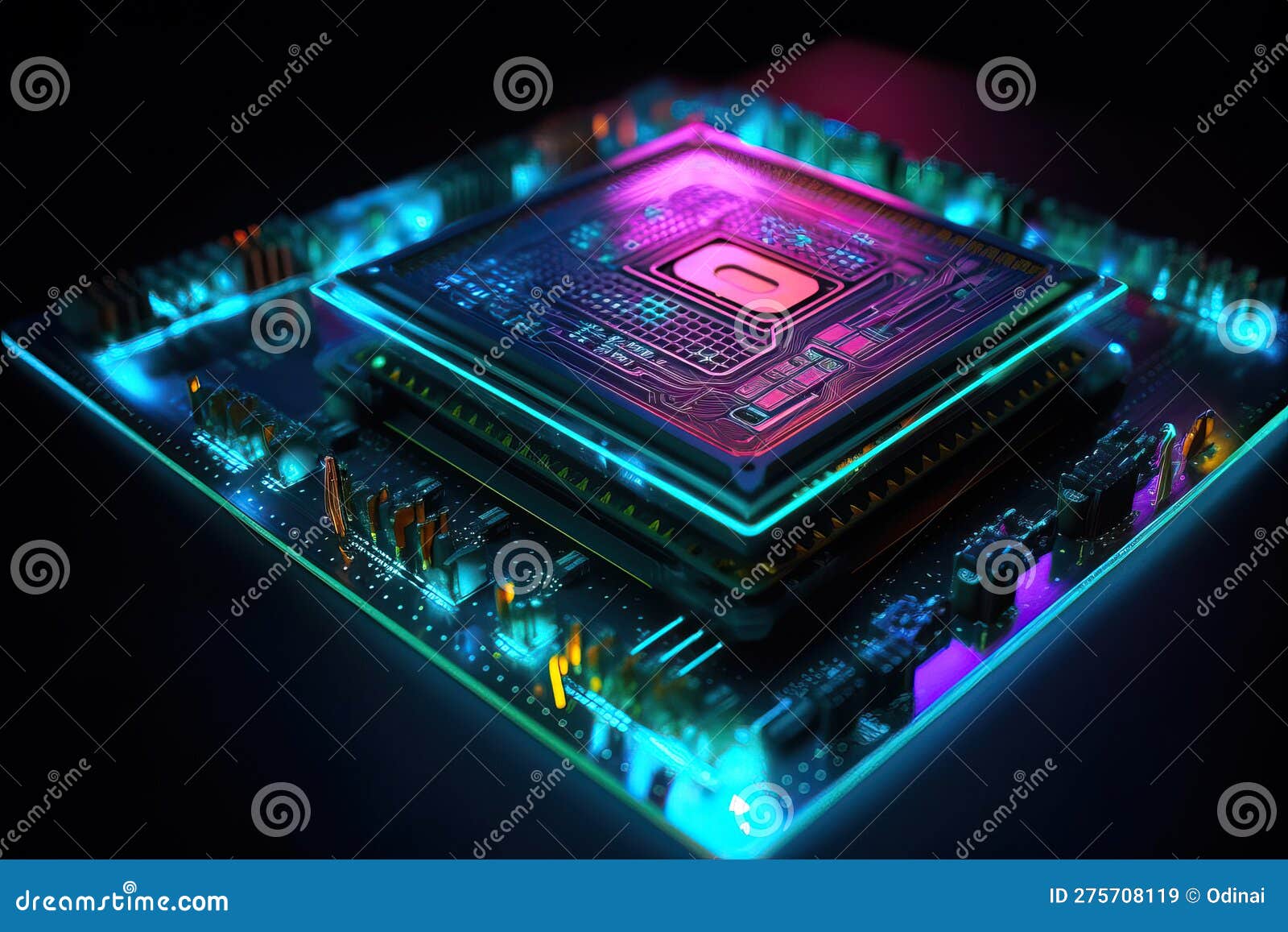 Close Up Shot of Circuit Cyberspace Board with Computer Motherboard Component Microchip with ...