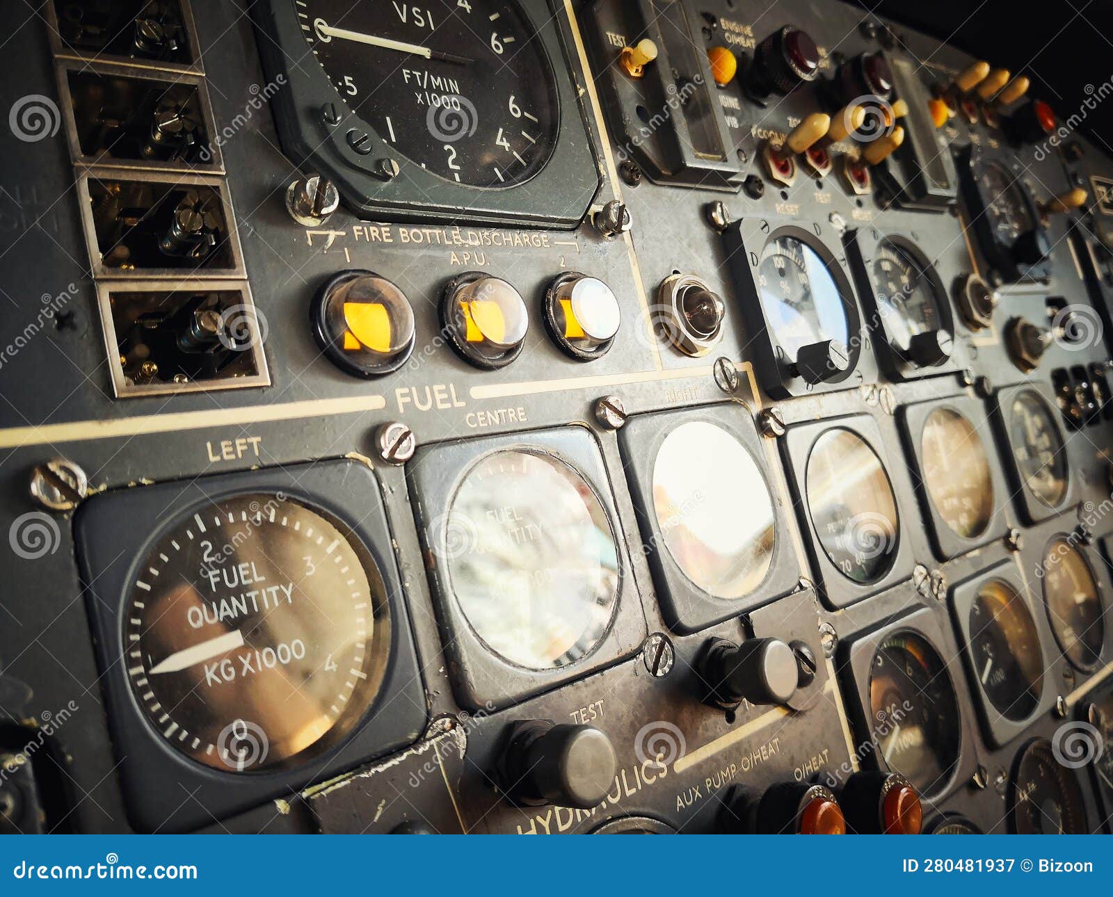 Control Panel in a Plane Cockpit Stock Image - Image of knob, gyroscope ...