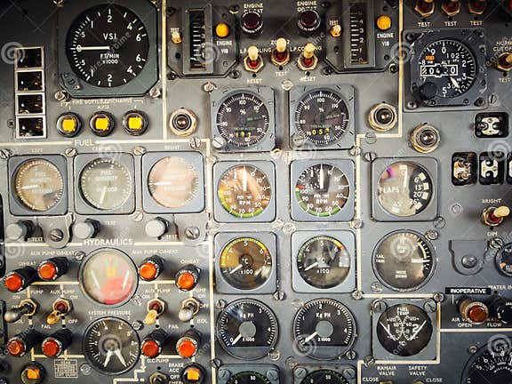 Control Panel in a Plane Cockpit Stock Photo - Image of gauge, flying ...