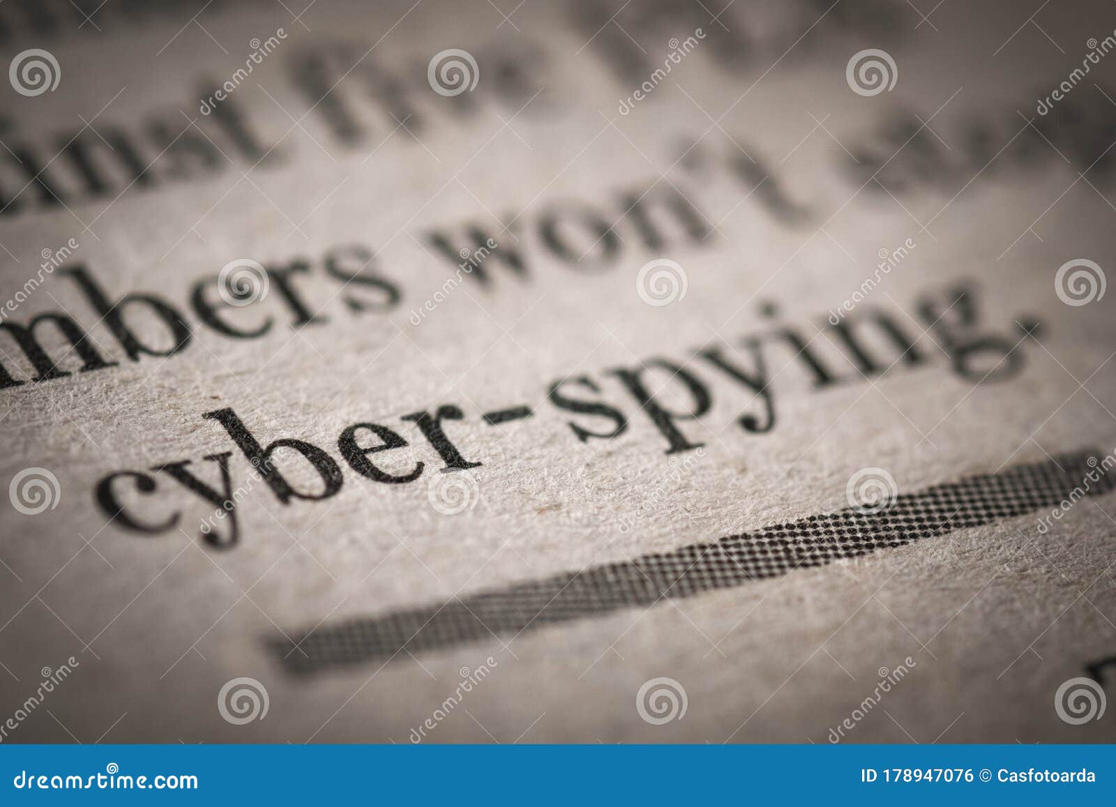 Close Up Shot of a Cyber Spying Text Written Newspaper Stock Photo ...