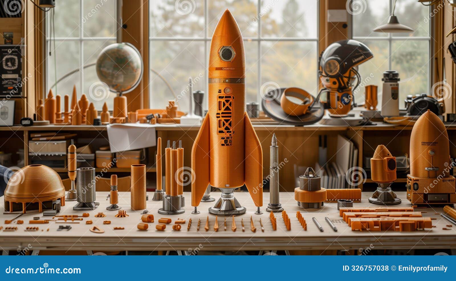 3D Printed Rocket Model Components Assembled on a Workbench Stock Photo ...