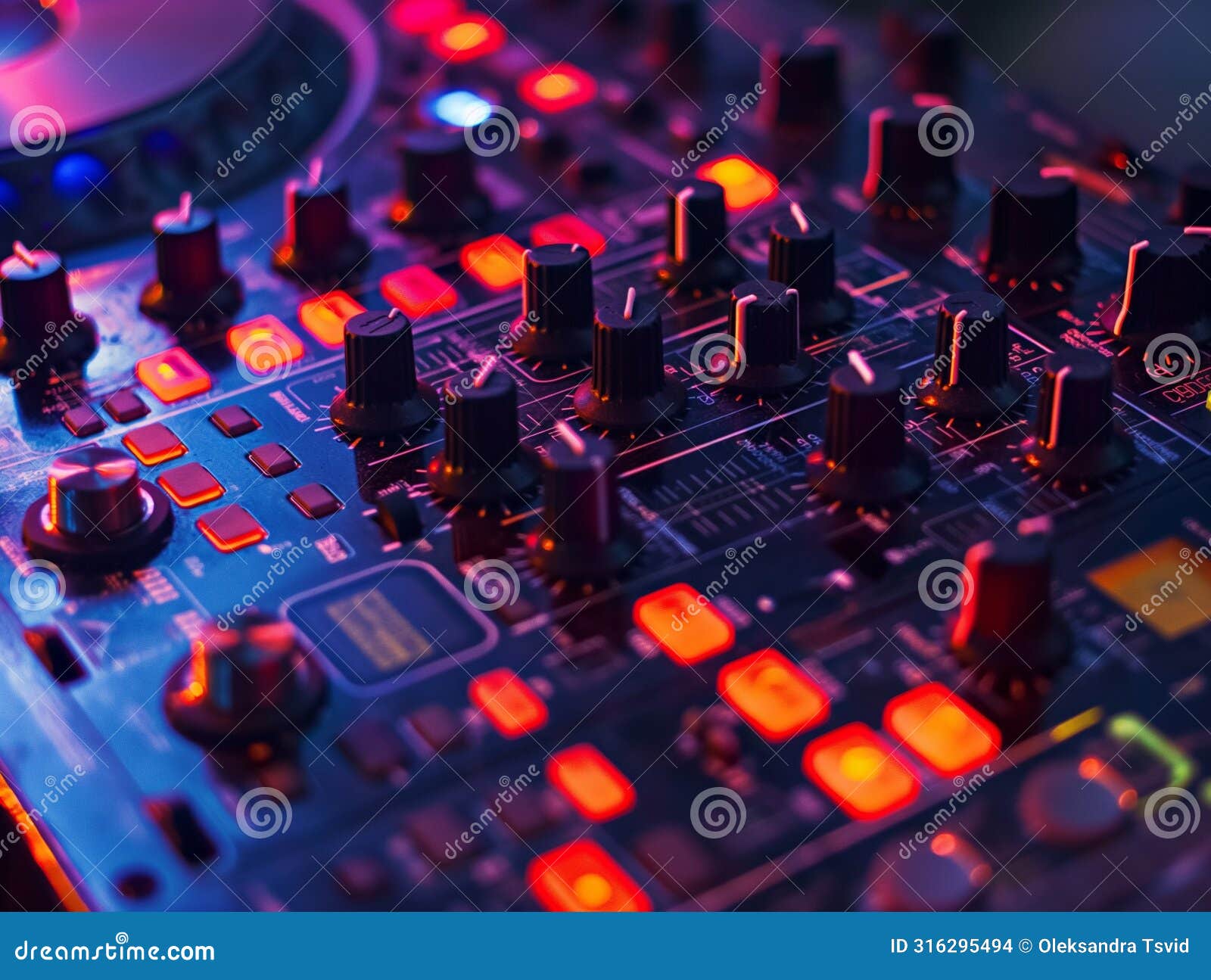 Close Up Shot Detail Sound Mixer Control Panel Button in Neon Light ...