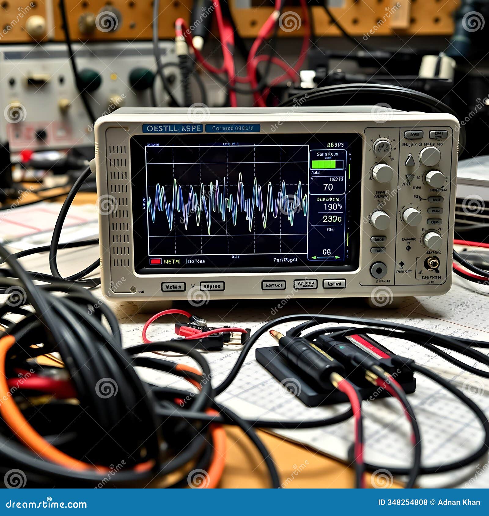Close Up Shot of a Digital Oscilloscope with Colorful Waveform Patterns ...