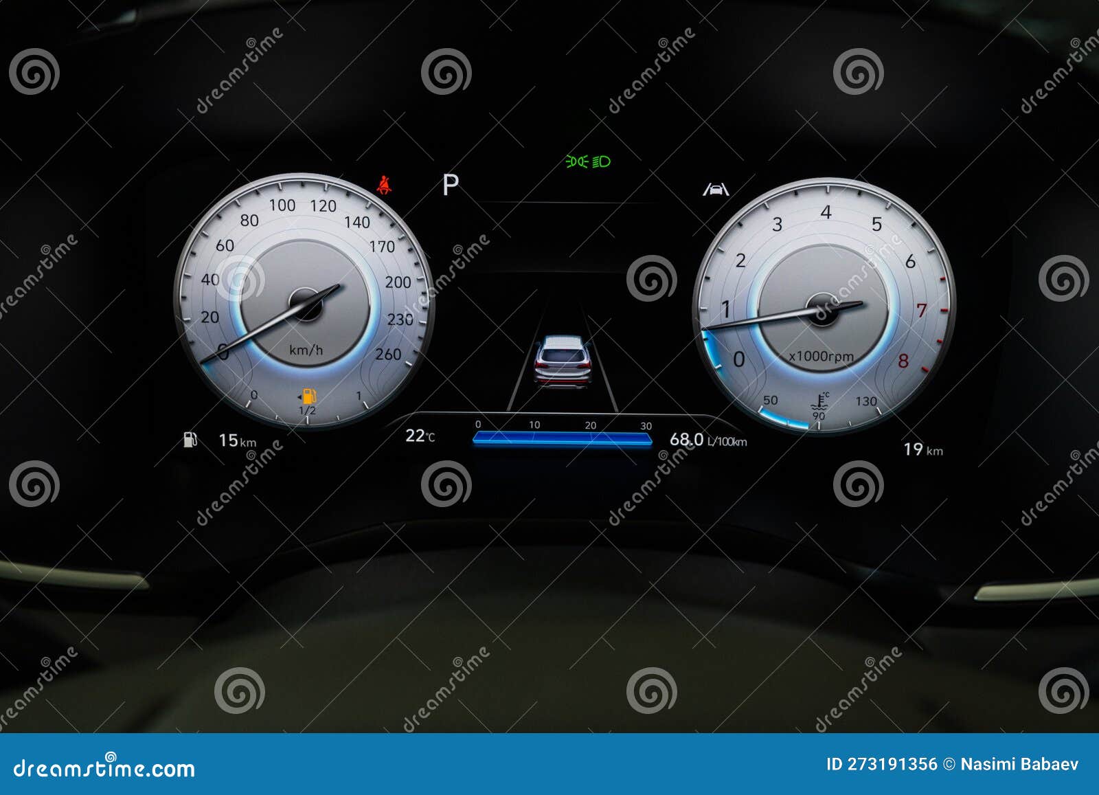 Close Up Shot of Digital Speedometer in Modern Car Console. Stock Photo ...