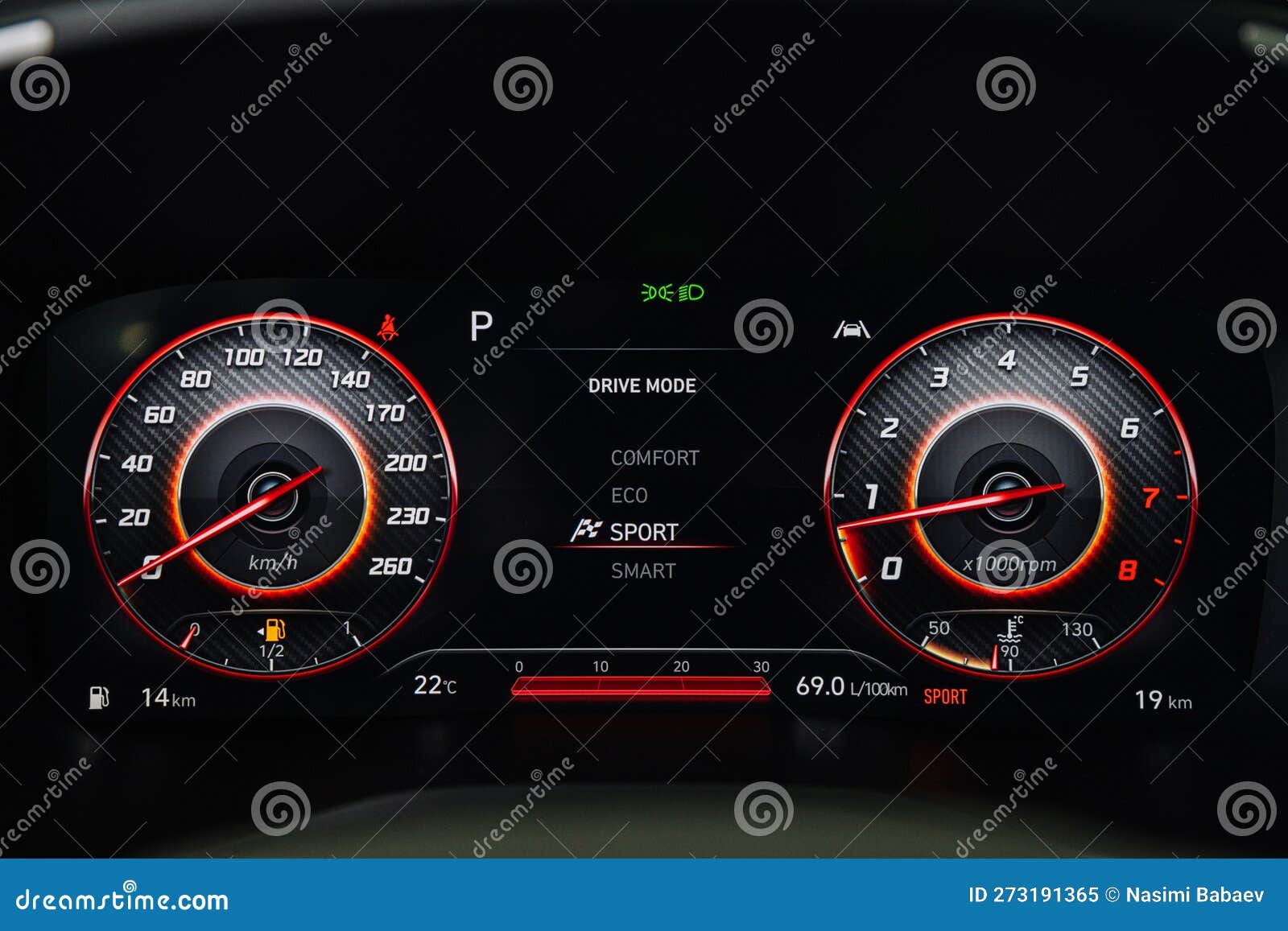Close Up Shot of Digital Speedometer in Modern Car Console. Stock Image ...