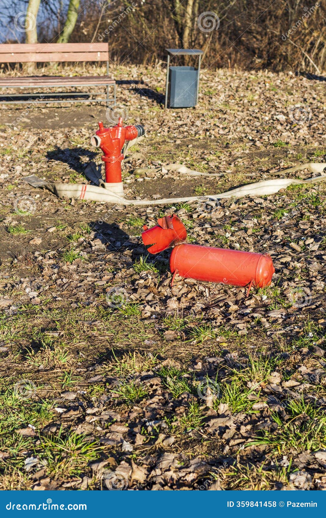 Close Up Shot of the Fire Fighting Hydrant and Hose. Safety Stock Photo ...
