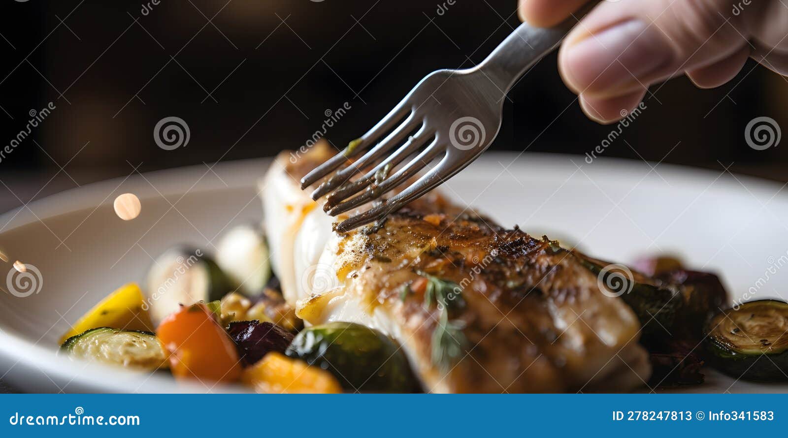 A Close-up Shot of a Fork Picking Up a Piece of Grilled F One ...