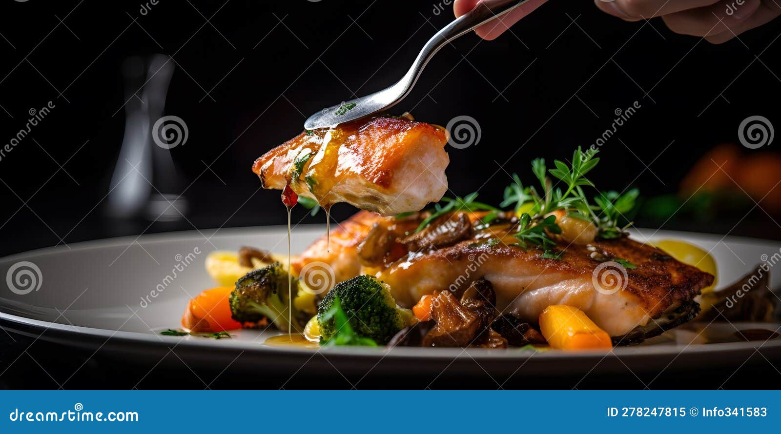 A Close-up Shot of a Fork Picking Up a Piece of Grilled F Two ...