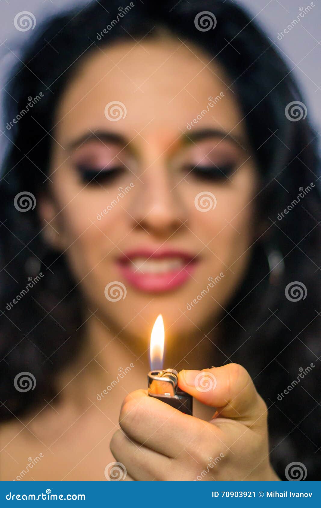 Close Up Shot of a Girl with a Lighter Stock Image - Image of smoking ...