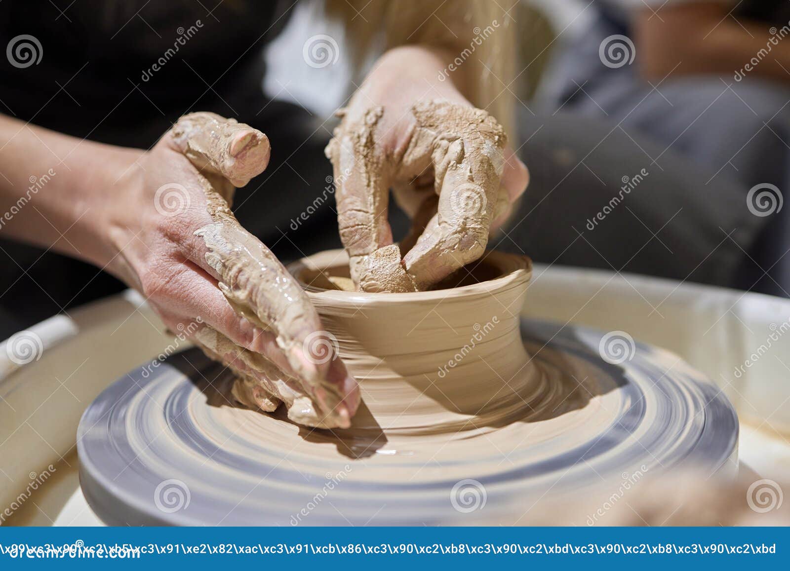 Close Up Shot of Hands of Crafts People, Working with Clay in Pottery ...