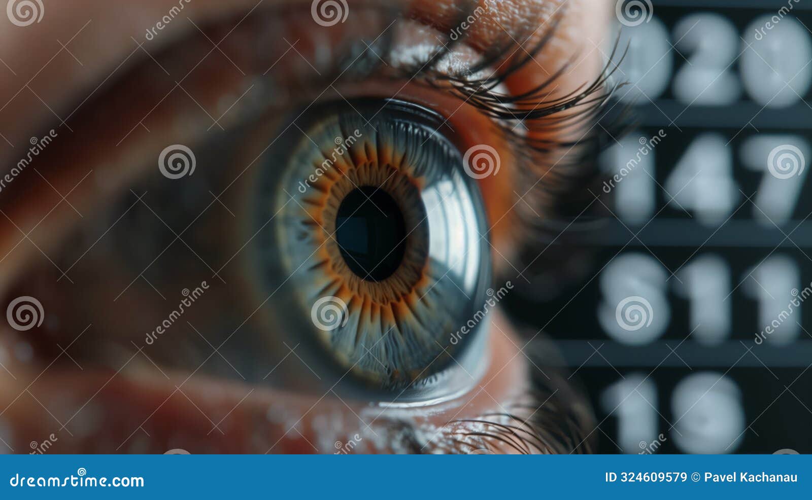 A Close-up Shot of a Human Eye Looking at an Eye Chart with Numbers ...