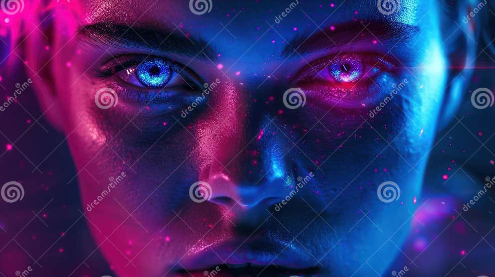 A Closeup Shot of a Human Faces with Dynamic Light and Shadow Effects ...