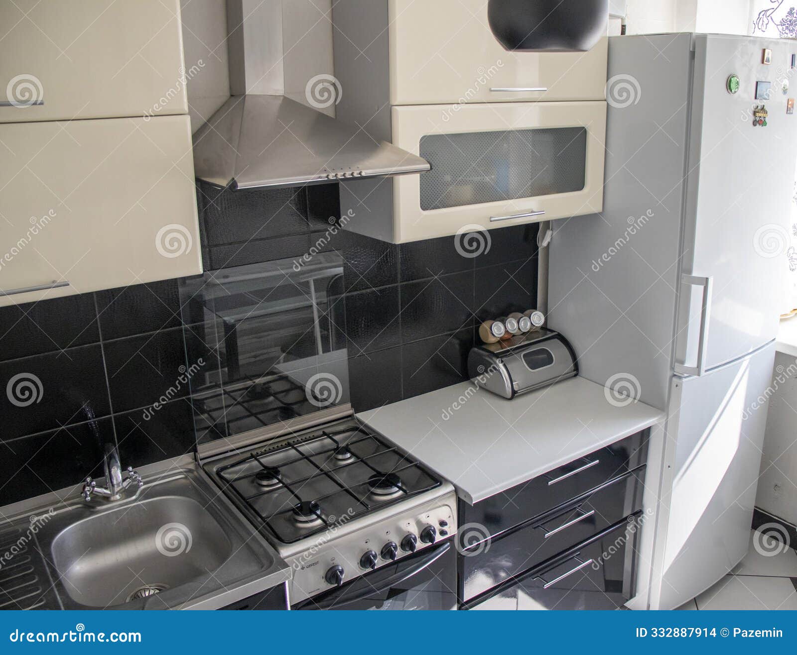 Close Up Shot of the Kitchen in the Modern Apartment. Interior Design ...