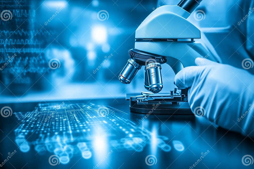 Close-Up Shot of a Laboratory Microscope with Metal Lens on a Table ...